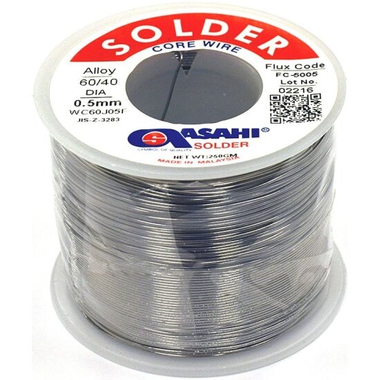 Припой с флюсом Asahi Припой WC60J05F, 0.5мм 0.25кг Sn60/Pb40 (FC5005 флюс RMA)