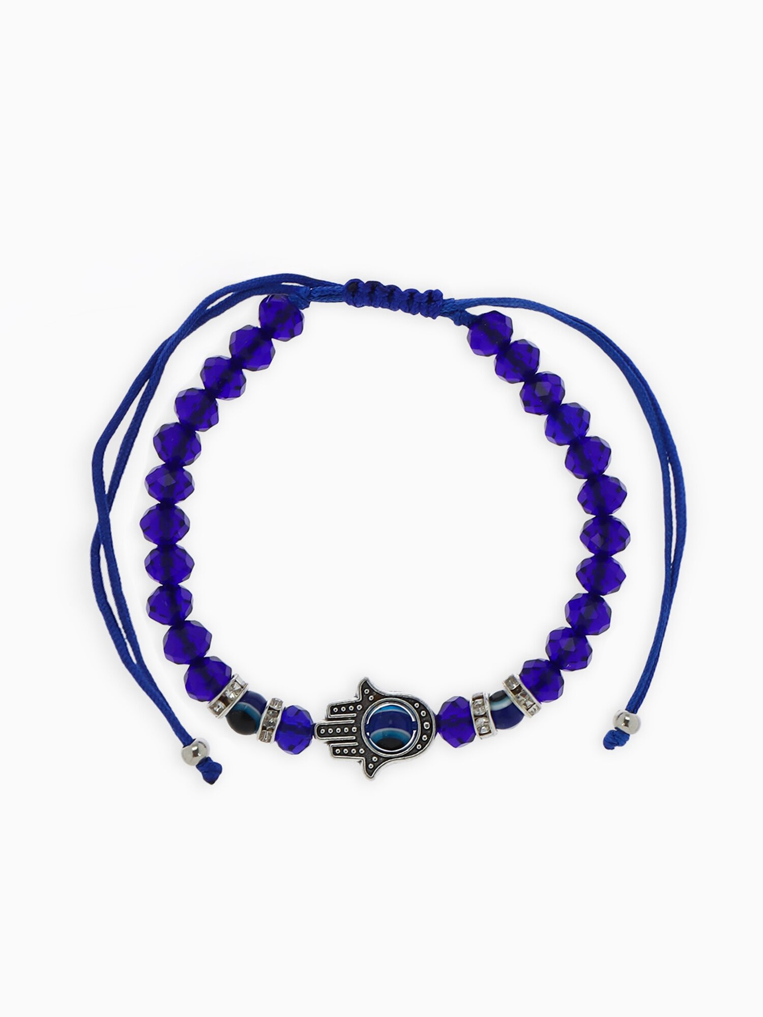 Браслет-оберег «Рука счастья Хамса» хрусталики, цвет синий с серебром, d=8 см