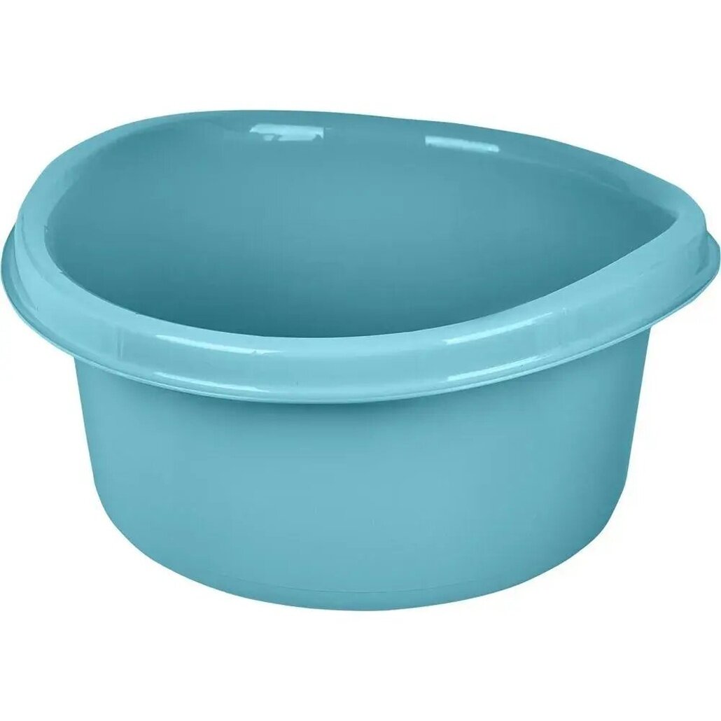 Таз круглый пластиковый 12 л, голубой, прочный бортик, без ручек, форма асимметричная, комфортная для уборки