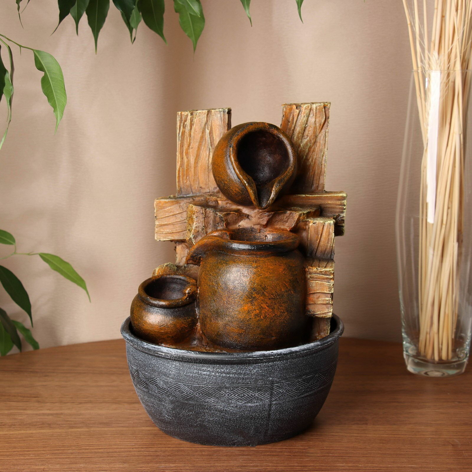 Фонтан настольный "Алойз", бочки, 28x16 см, с подсветкой, без шарика