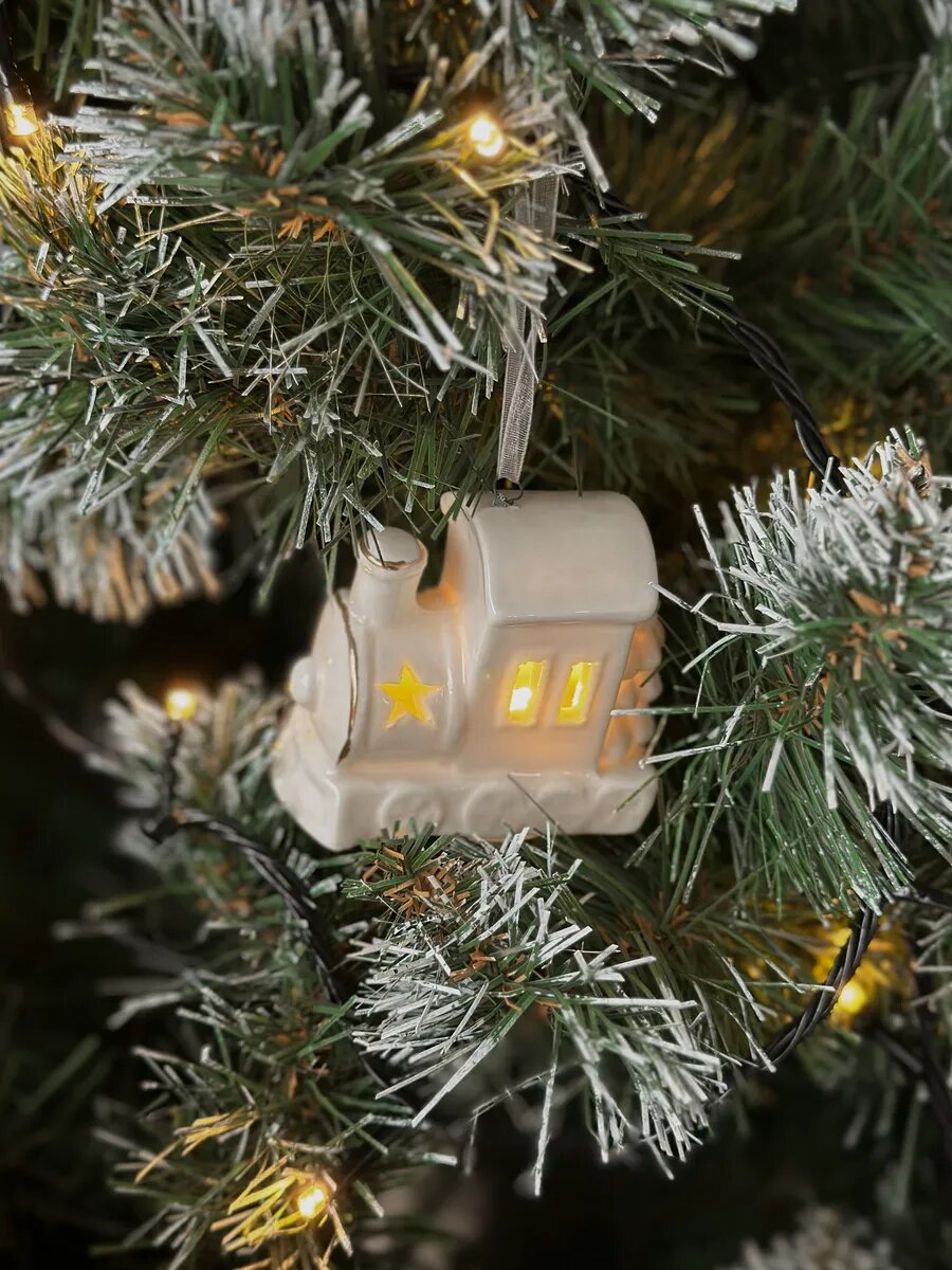 Елочная игрушка Паровозик с подсветкой керамический