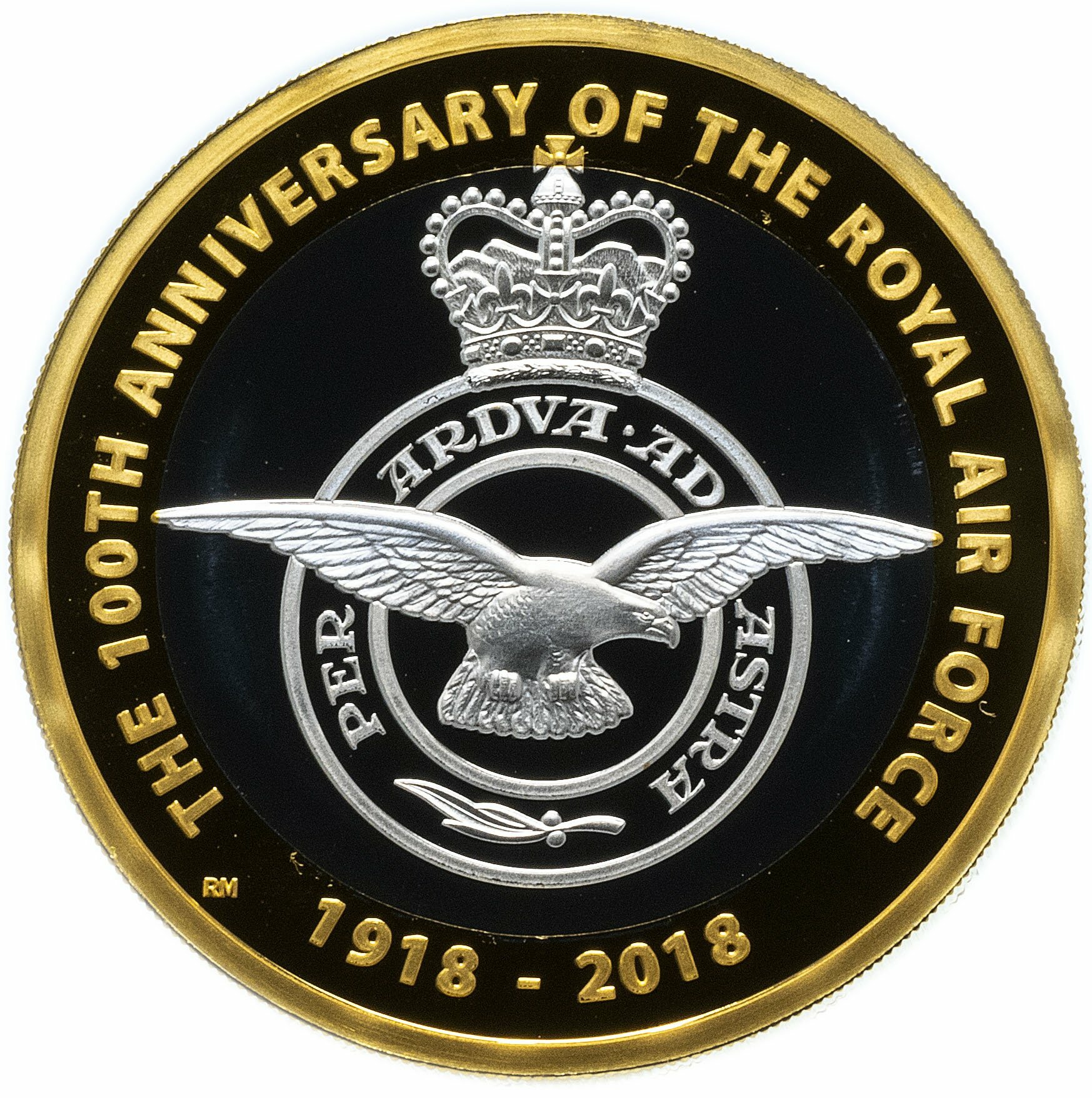 Великобритания 2 фунта 2018 "100 лет Королевским ВВС - Знак столетие ВВС", в футляре с сертификатом, Серебро 925, в сохранности Proof