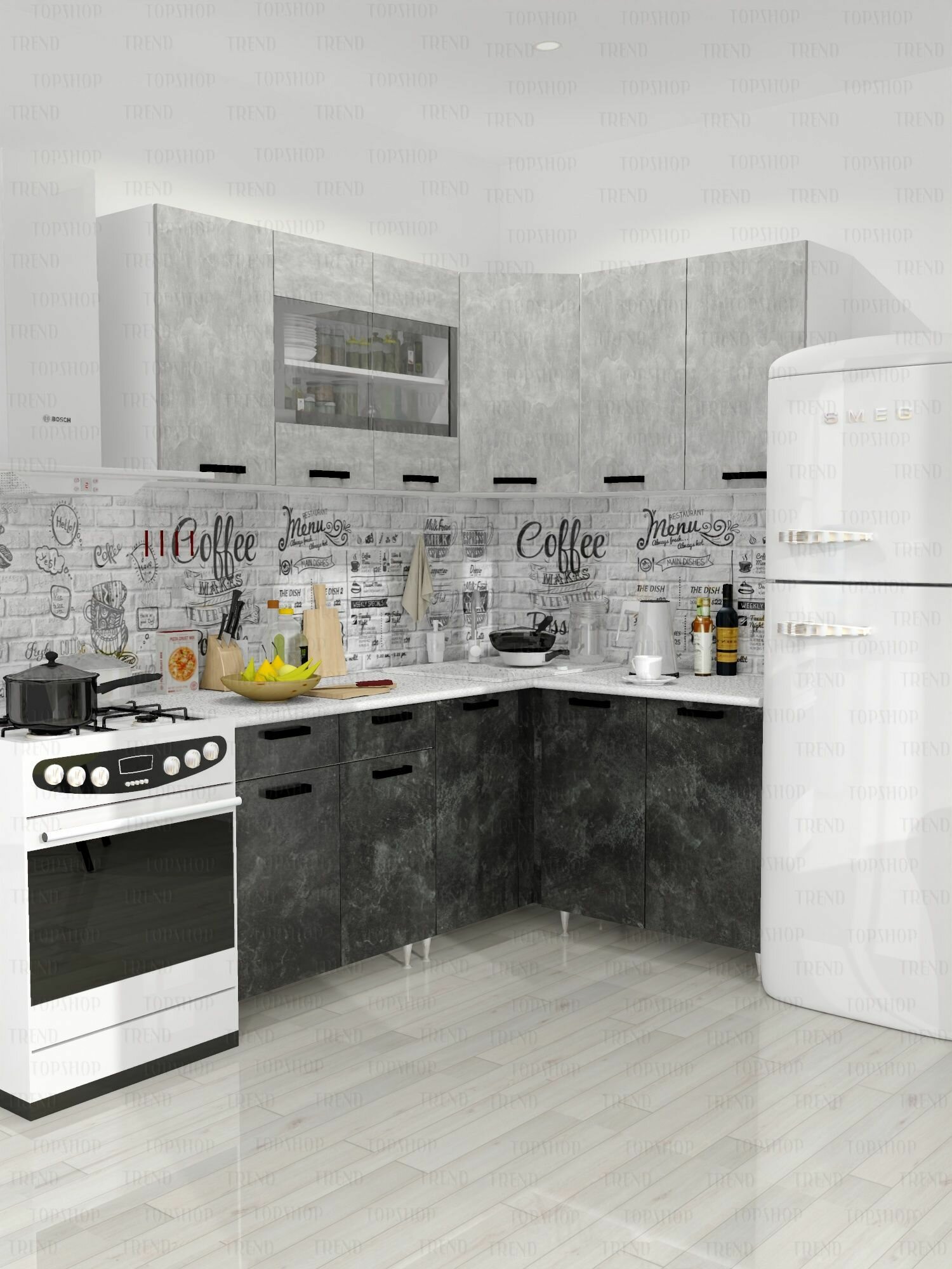 Кухонный гарнитур 180х140 см, Бетон /Антарес