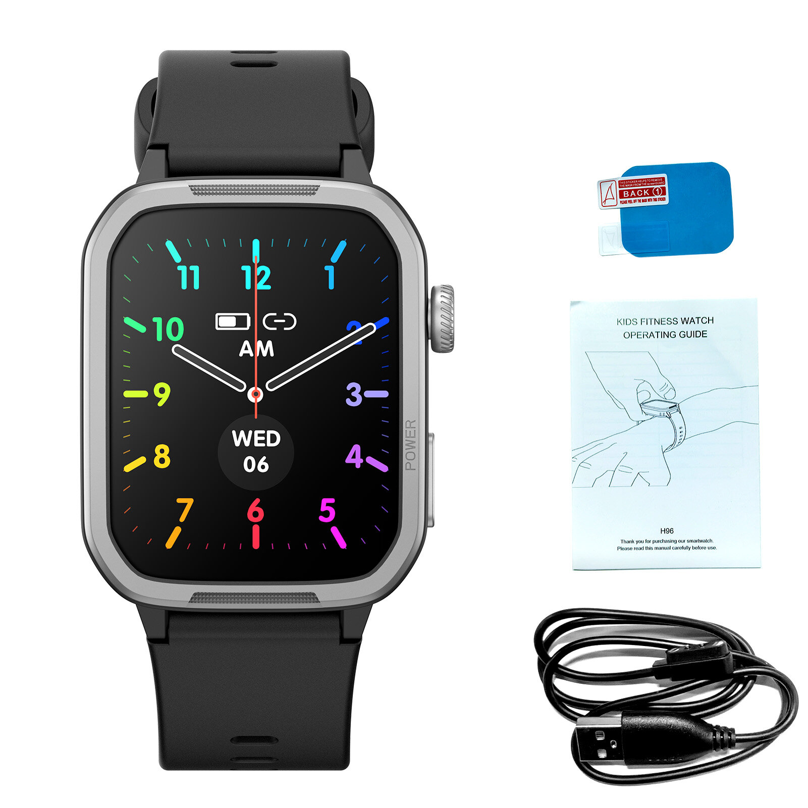 Умные детские часы с головоломками, 1,54-дюймовым сенсорным экраном, несколькими спортивными режимами, более 150 циферблатами, музыкальным плеером, черного цвета.