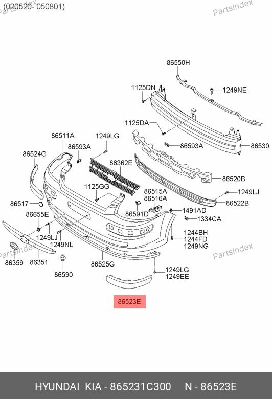 Молдинг бампера передний гетц ресталинг, HYUNDAI/KIA/MOBIS 865231C300