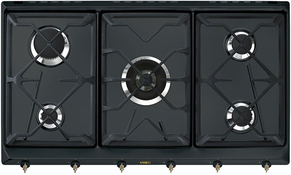 Газовая варочная панель Smeg SRV 896 AOGH 88 см, 5 конфорок электроподжиг, антрацит