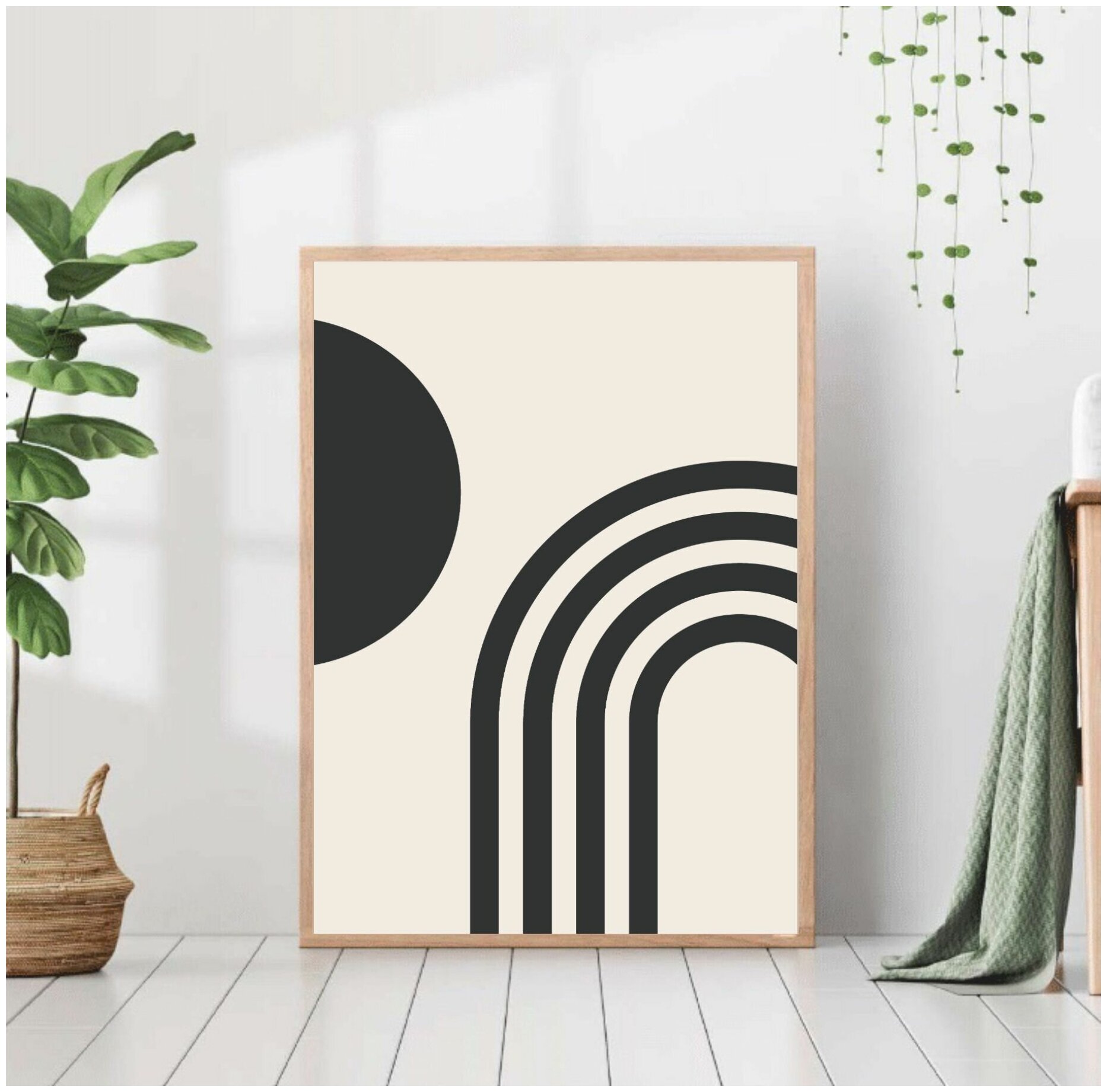 Постер "Абстракция, линии и круг" 50x70 без рамки на стену для интерьера