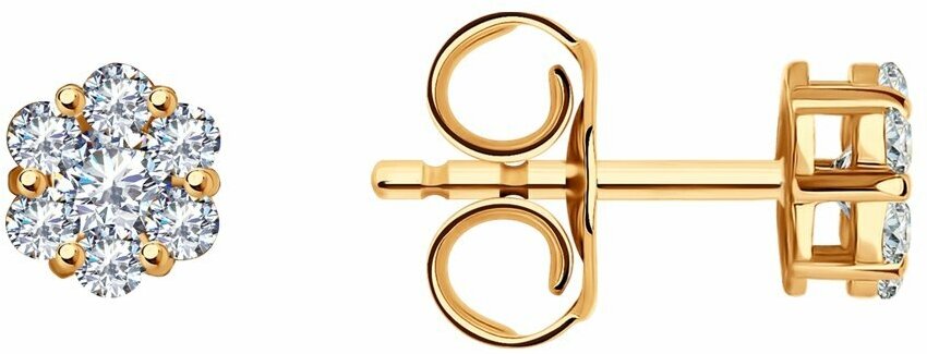 Серьги пусеты, красное золото, 585 проба, фианит