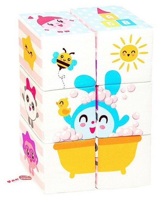 Кубики мягкие "Малышарики. Мультики" Мякиши, 6 кубиков по 10х10 см, для детей от 12 мес