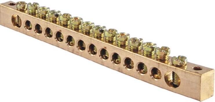 ТДМ Электрик шина "N" нулевая стандартная без изолятора 125А, 6х9 мм (14 отв.)