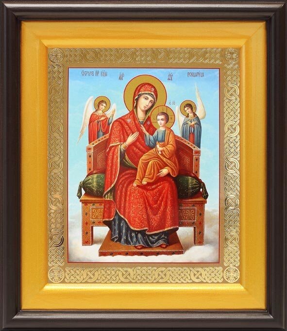 Икона Божией Матери "Всецарица" (лик № 078), в широком деревянном киоте 21,5*25 см