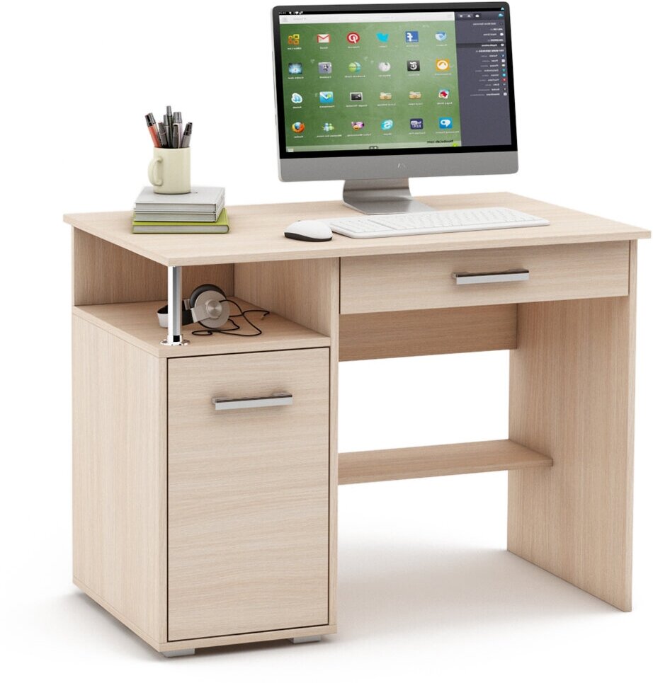Стол компьютерный, письменный "Амбер (Реал) 2Я", с тумбой и ящиком, ЛДСП, 75х97х60см