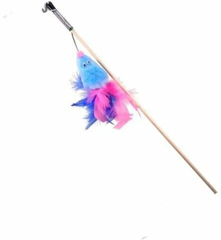 GoSi: Мышь с мятой, голубой мех, с хвостом, перо, на веревке, дерево, для кошек