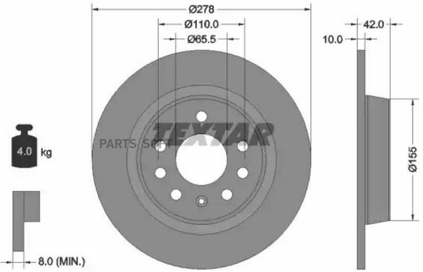 TEXTAR 92167603 Диск тормозной задний с покрытием PRO HSV/OPEL/VAUXHALL TEXTAR 92167603