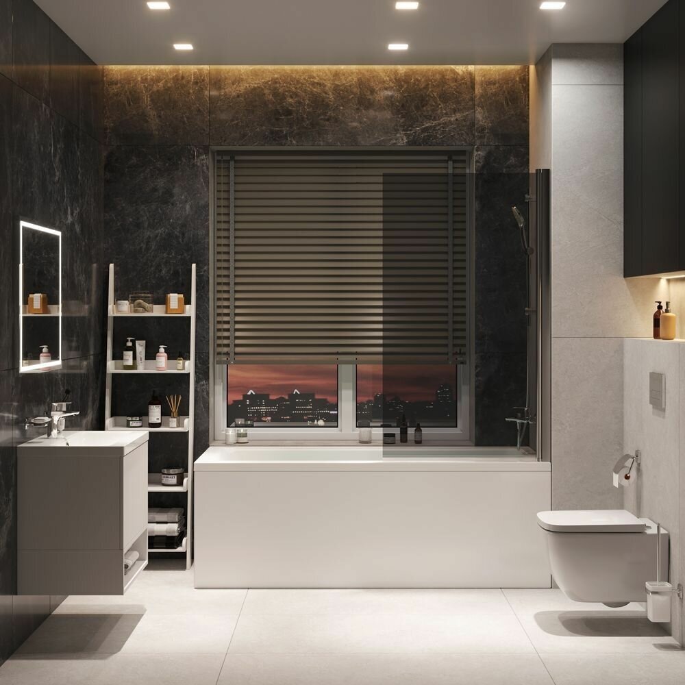 Комплект для ванной комнаты AM.PM Gem: ванна, каркас, смеситель, душевой комплект, аксессуары для ванной