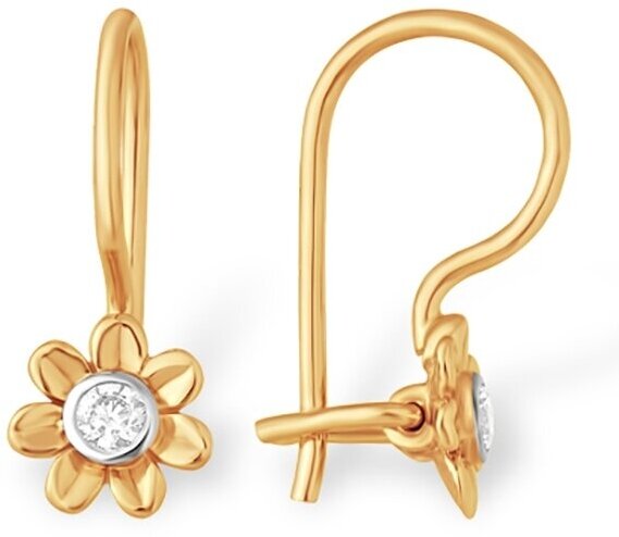 Серьги, красное золото, 585 проба, фианит