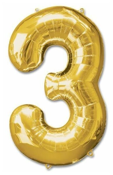 Шар фольгированный 40" Цифра 3, цвет золотой