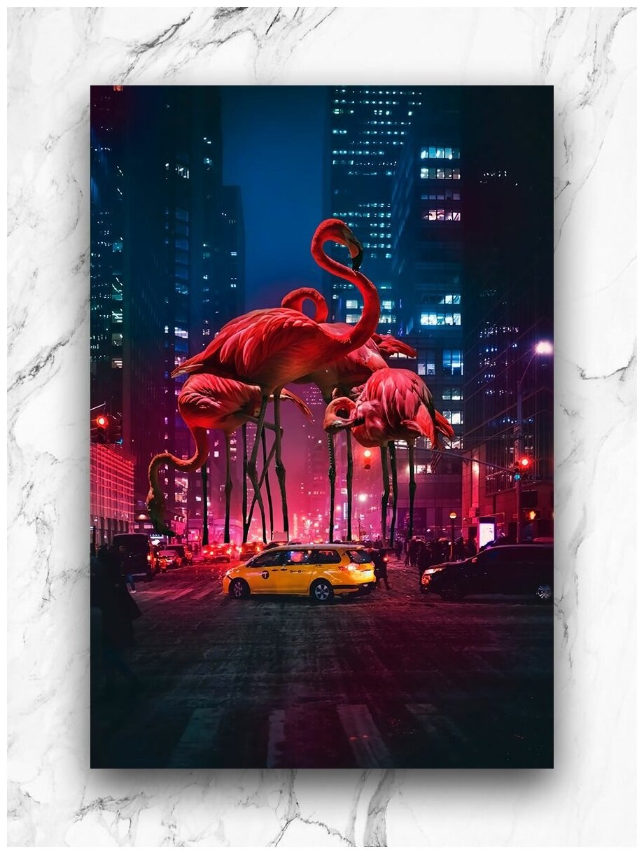 Картины для интерьера на холсте / Картина на стену 40 х 60 / Фламинго / Город