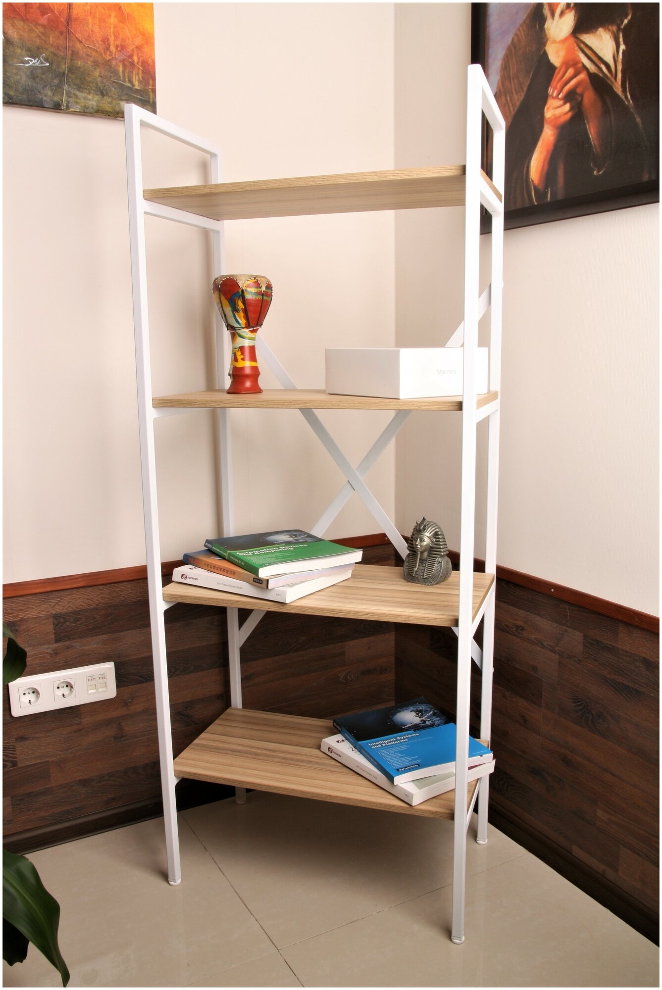 Стеллаж STALTA, светло-коричневый, в стиле лофт, металл С ЛДСП для книг, вещей, кухни, гостиной, ванной комнаты, 1470х600х350мм