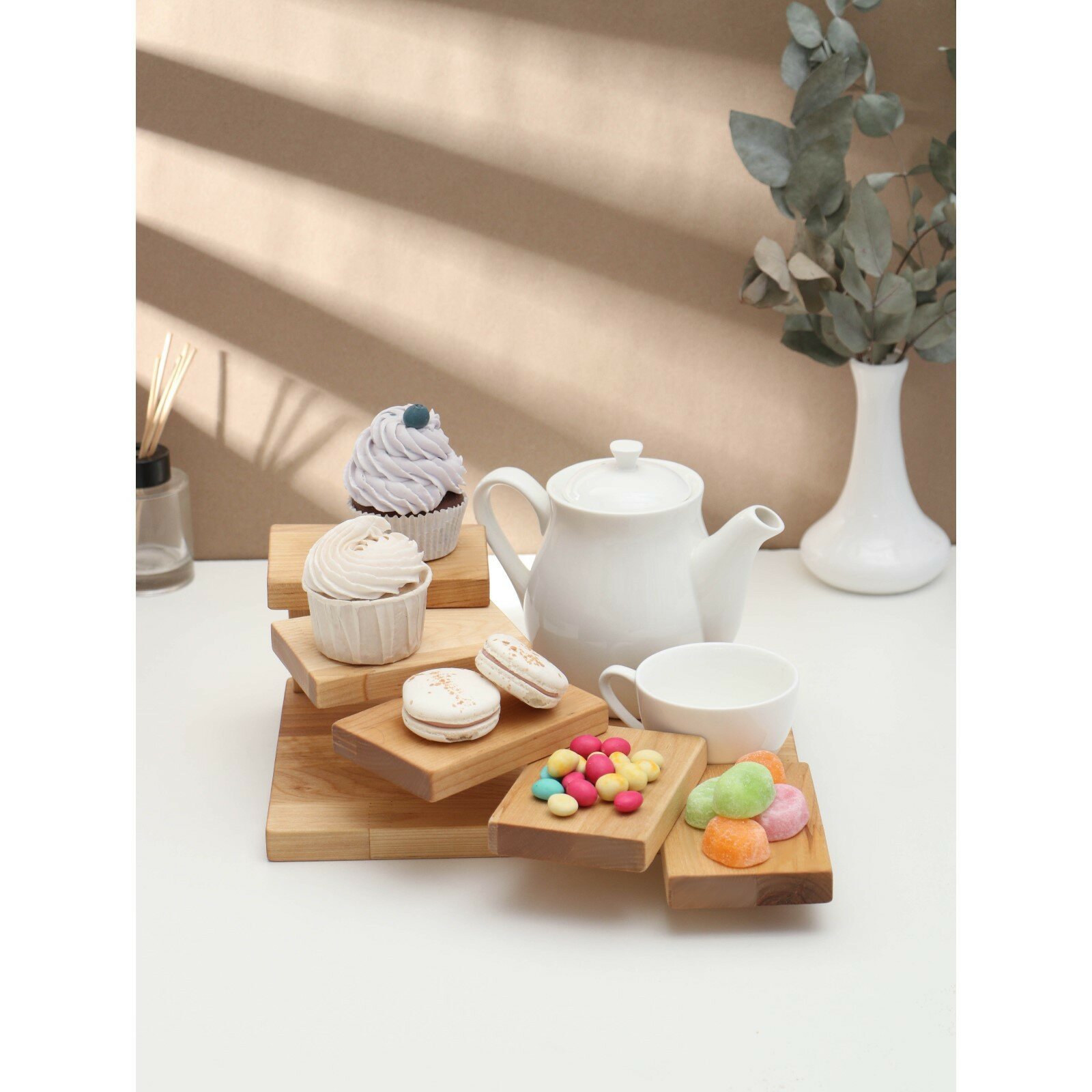 Доска для подачи с подиумами Adelica, 28×19.5×11 см, 5 ступеней, пропитана маслом, дерево берёза