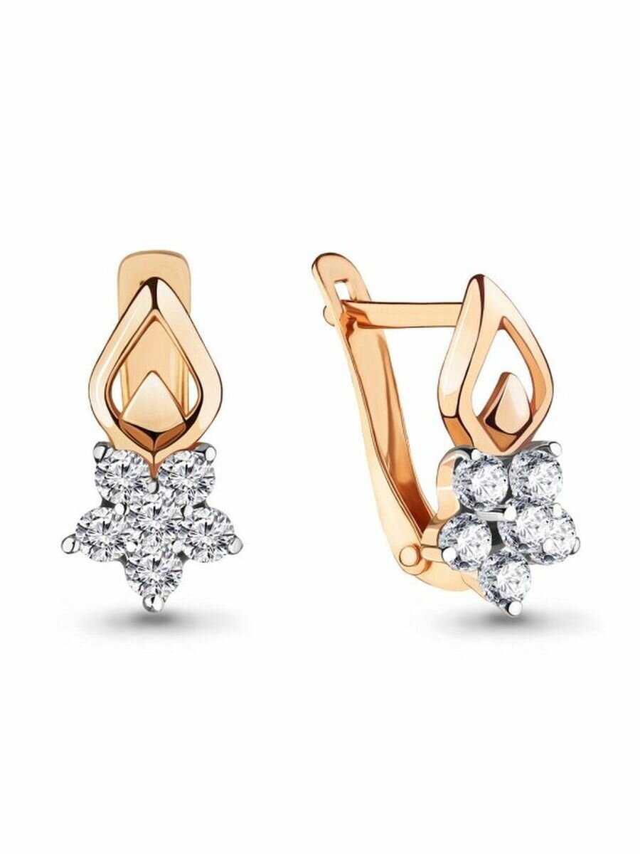 Серьги, красное золото, 375 проба, фианит