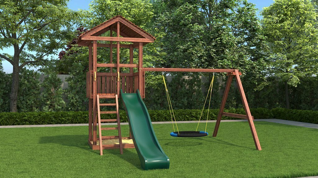 Детская деревянная игровая площадка CustWood Family F2 безопасный и комфортный игровой спортивный комплекс для дачи и улицы