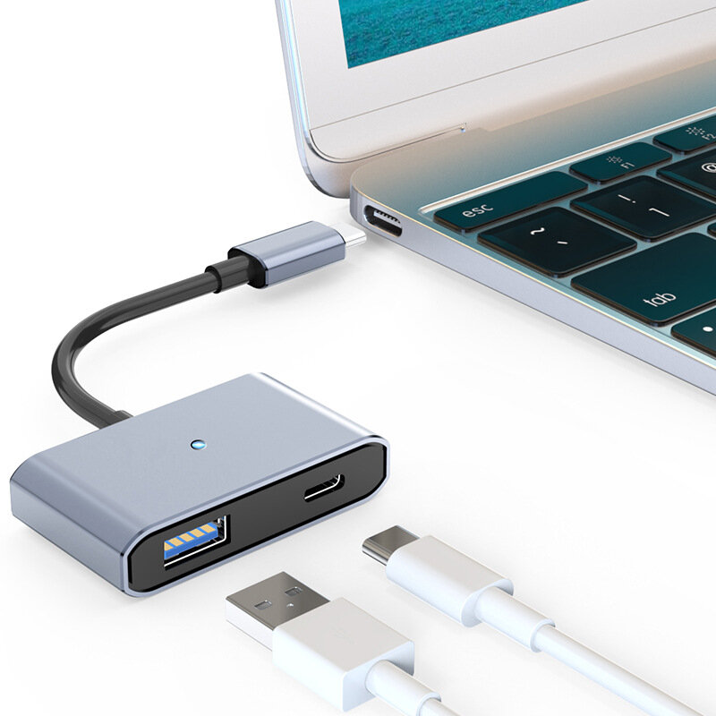 Адаптер Type-C к USB 2.0 и зарядке с LED-подсветкой, 2-в-1