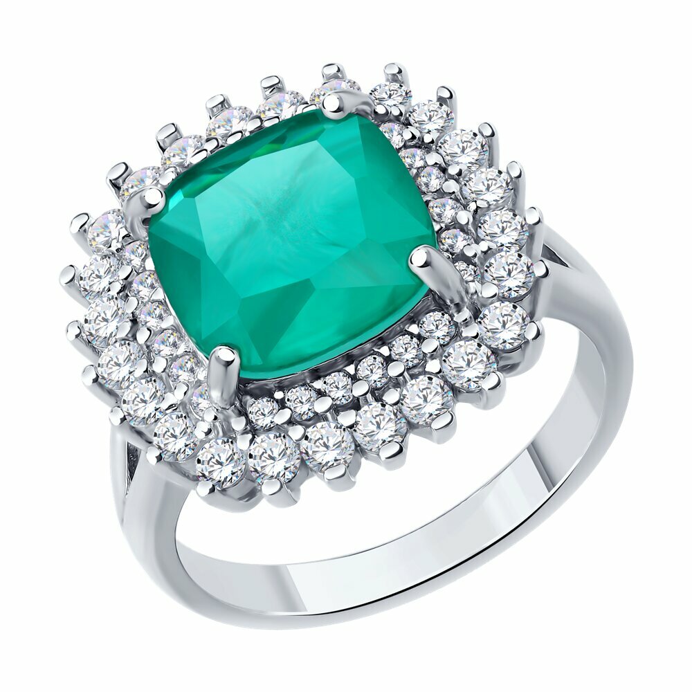 Кольцо, серебро, 925 проба, родирование, фианит, ситалл