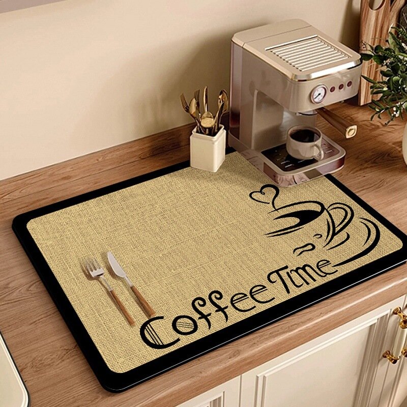 Быстросохнущая кухонная подставка из диатомита Coffee Time, 30x40 см, для столешниц и кофейных станций, впитывающая и