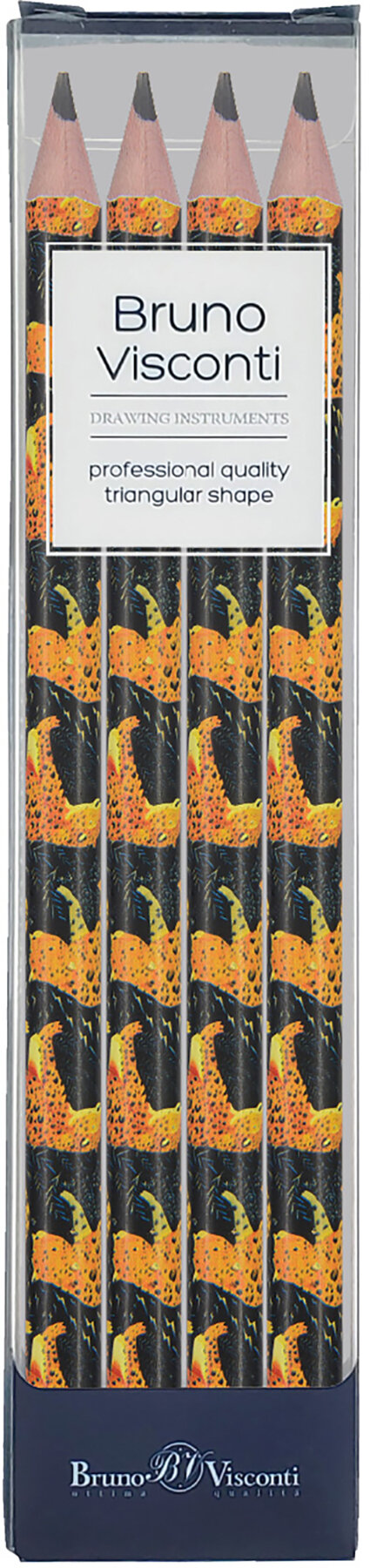 Набор чернографитовых карандашей HappyGraphix Jumbo. Леопард, 4B, 4 штуки