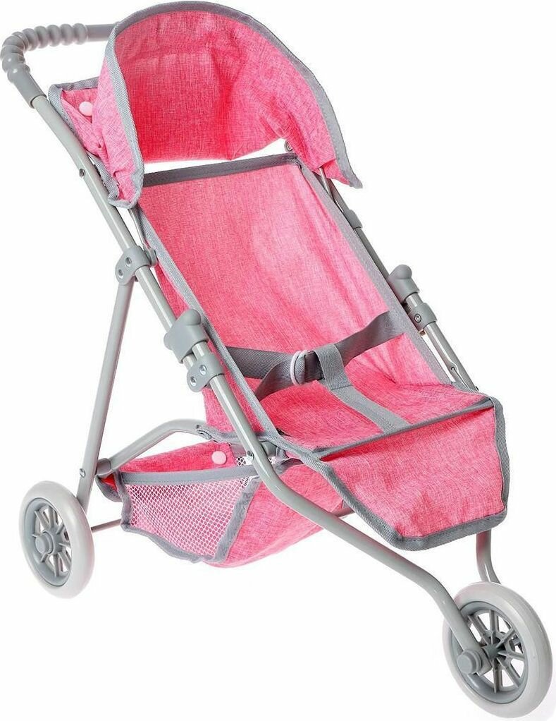 Детская трехколесная игрушечная коляска для кукол с крышей и корзинкой, прогулочная летняя модель для пупса, люлька металлический каркас складная с пластиковыми колесами