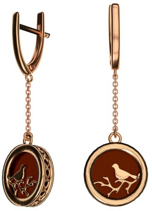 Серьги с подвесками, цепочки, серебро, 925 проба, родирование, золочение, янтарь