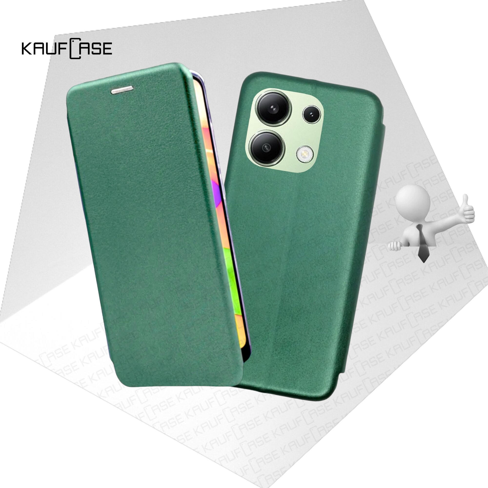 Чехол книжка для телефона Xiaomi Redmi Note 13 4G (6.67"), темно-зеленый. Текстура под кожу