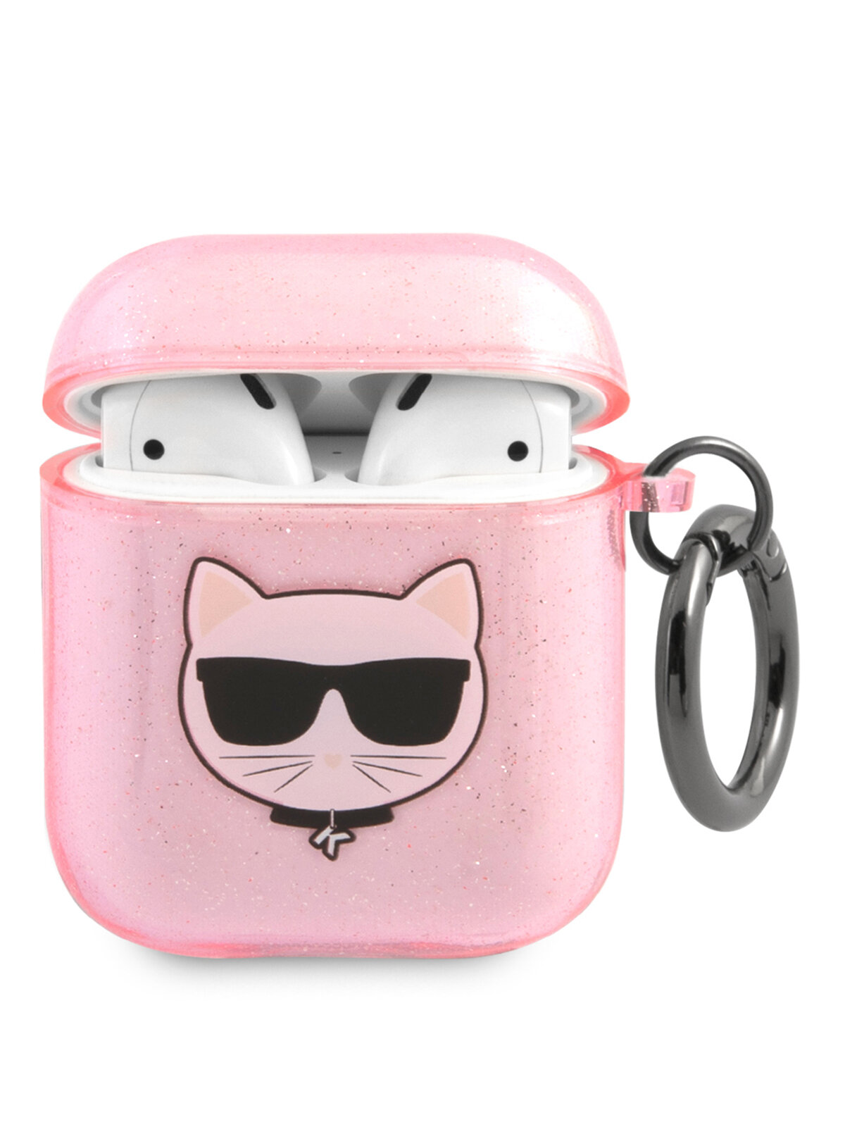 Lagerfeld для Airpods 1/2 чехол TPU Glitters with ring Choupette Transp Purple