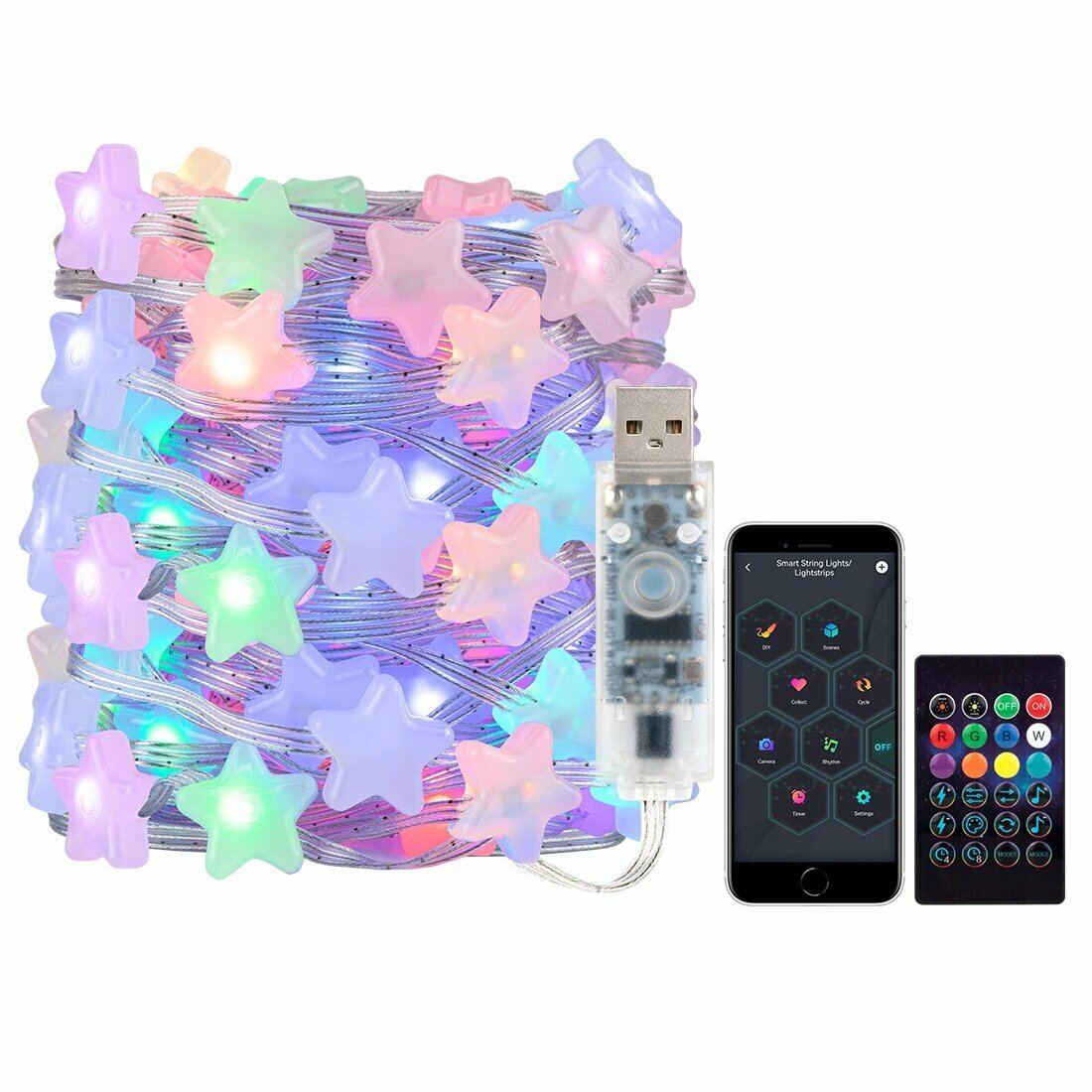 Светодиодная гирлянда SEZO RGB, 5 метров, звезды, 66 LED