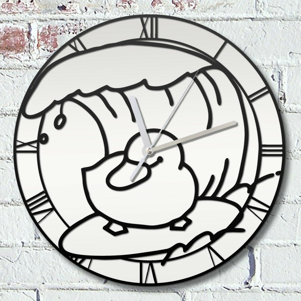 Настенные деревянные бесшумные часы милота утенок (утка, уточка, мемы, животные) - 5015