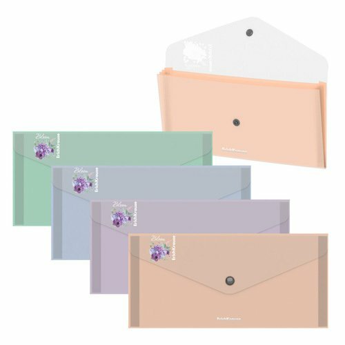 Папка-конверт на кнопке пластиковая ErichKrause Matt Pastel Bloom, с 3 цветными отделениями, Travel, прозрачный, в ассортименте