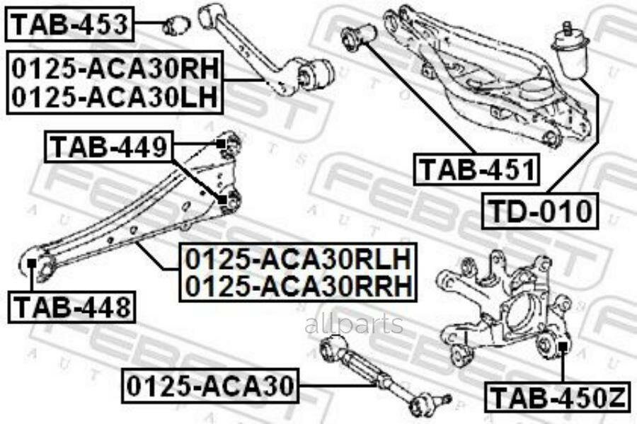 FEBEST 0125-ACA30RLH Тяга задняя продольная L TOYOTA RAV4 ACA3#, ALA3#, GSA33, ZSA3# 2005.11-2012.1 FEBEST 0125-ACA30RLH