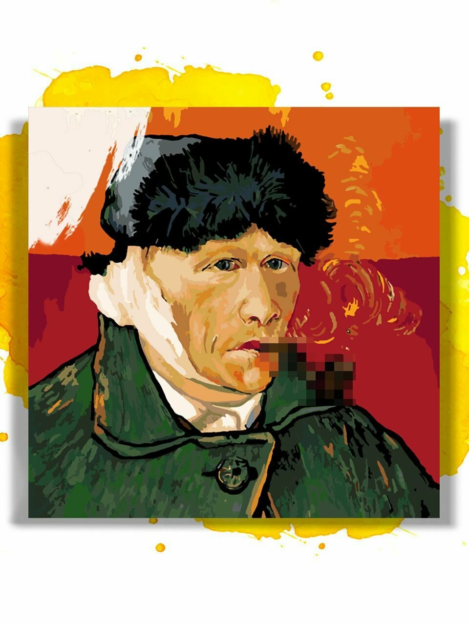 Картина по номерам на холсте Винсент Ван Гог - Автопортрет с перевязанным ухом и трубкой, 50 х 50 см