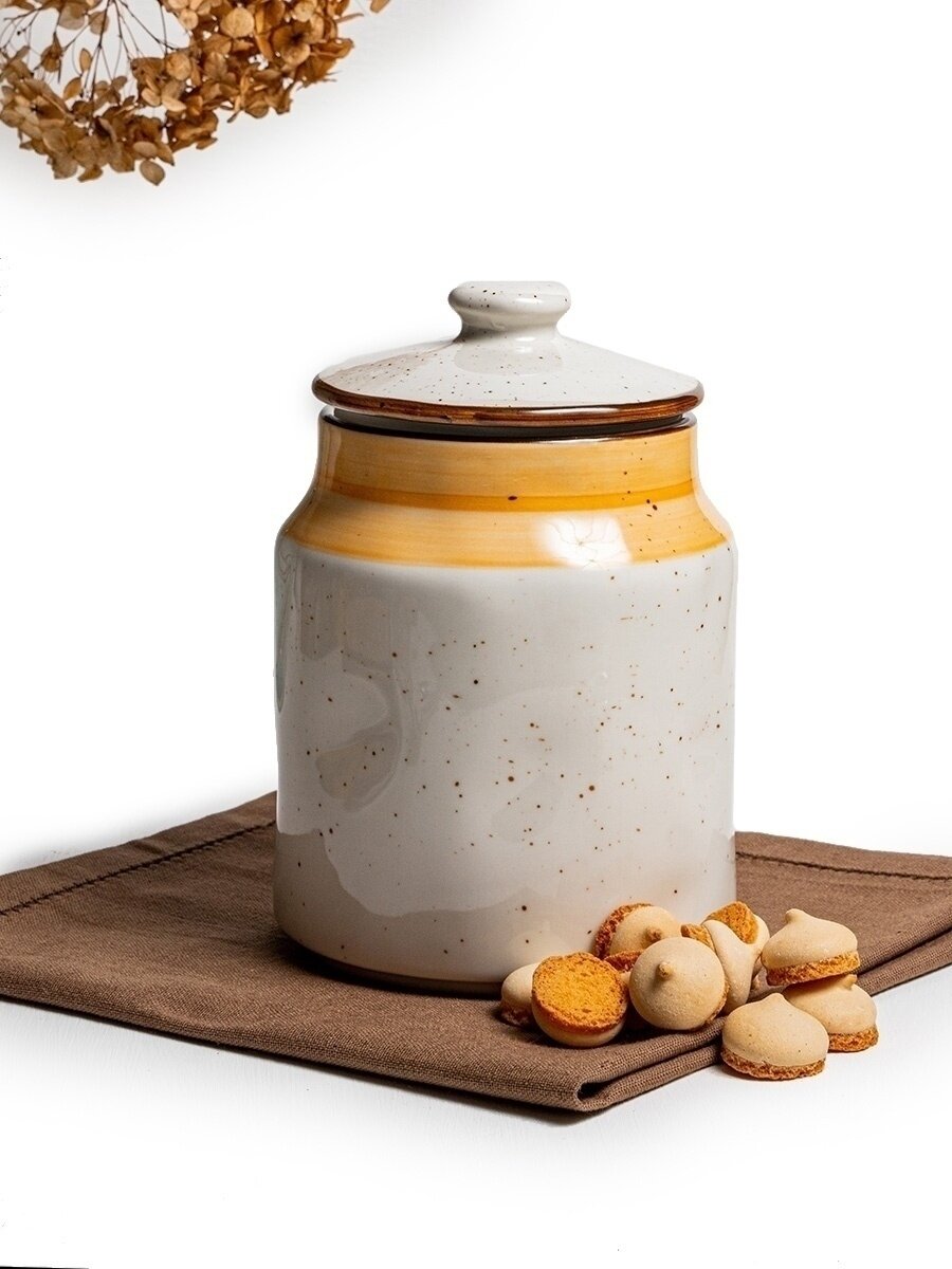 Фарфоровая емкость для хранения 1 литр - Банка для хранения сыпучих продуктов с крышкой 1 шт