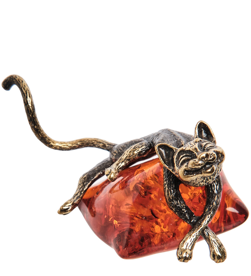 Фигурка Довольный кот (янтарь)