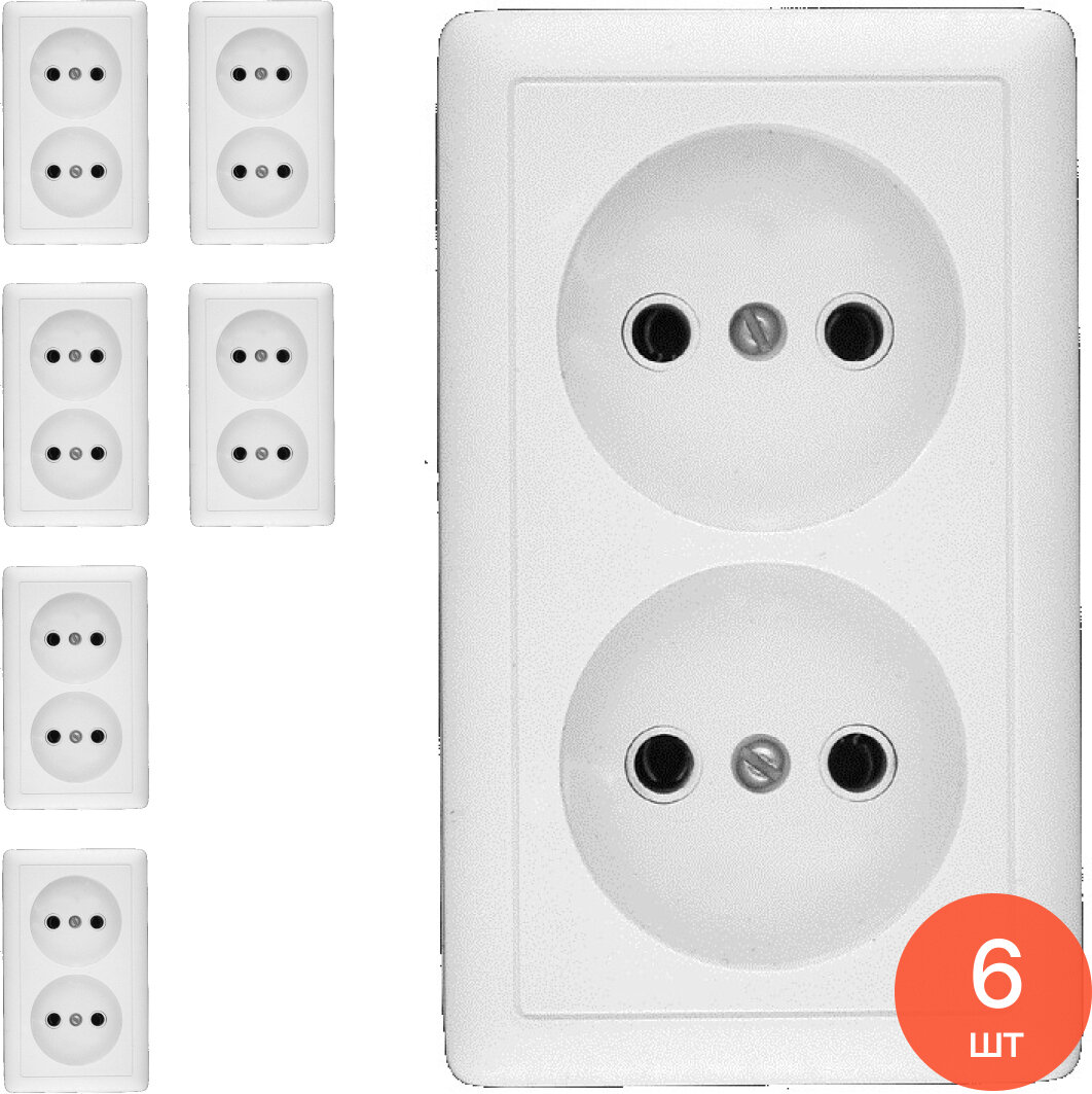 Розетка силовая штепсельная Systeme Electric / Систем Электрик Хит, 16А 250В IP20 белый, без заземляющего контакта RA16-237-B / электрооборудование (комплект из 6 шт)