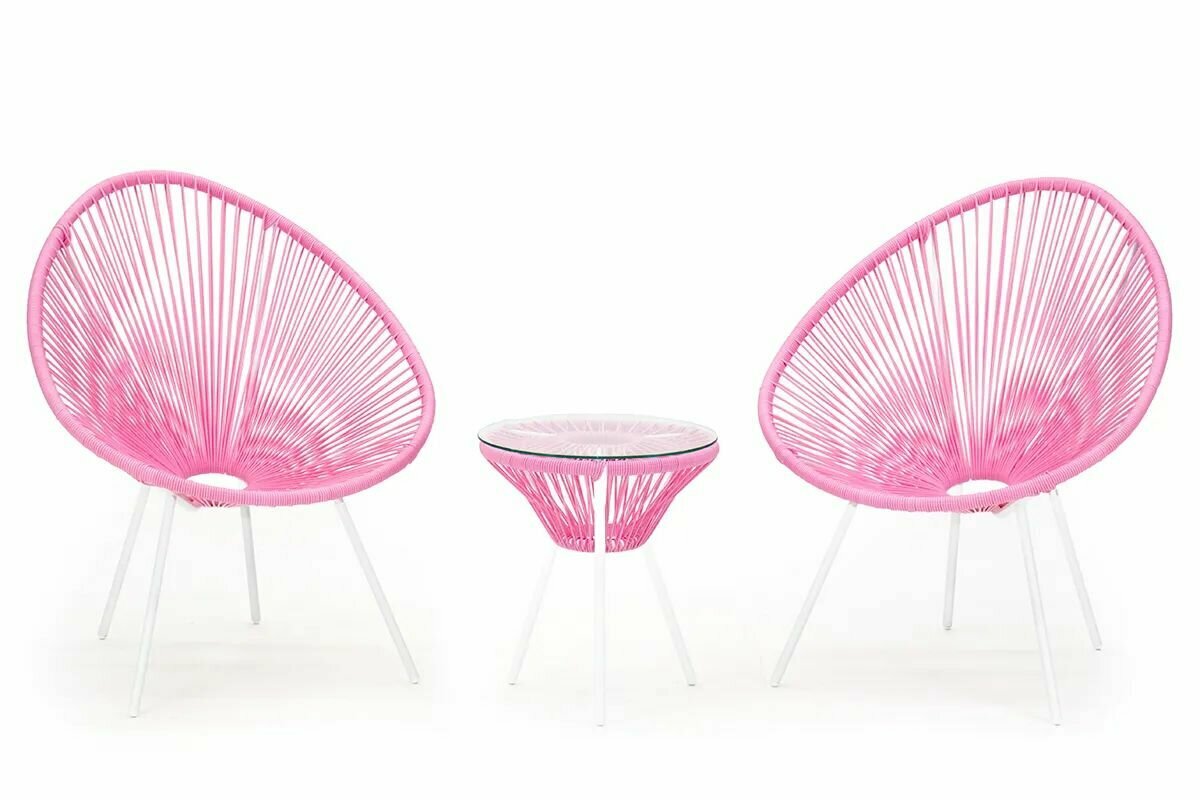 Комплект плетеной мебели KORNERA "Акапулько" на 2 персоны, каркас белый, искусственный ротанг розовый