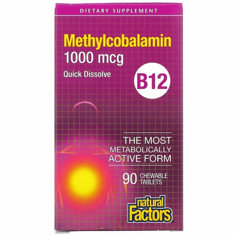 Таблетки Natural Factors Methylcobalamin B12, 80 г, 1000 мкг, 90 шт.