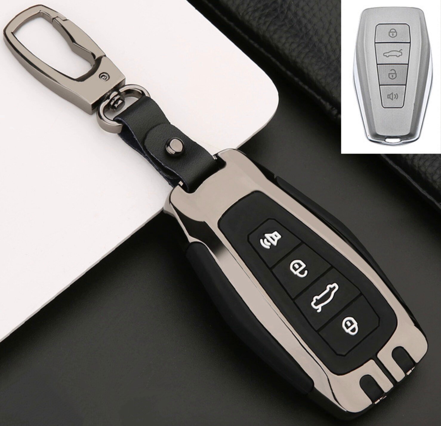 Защитный металлический противоударный чехол MyPads M-161430 с резиновыми кнопками с брелком для автомобильного ключа с логотипом GEELY Geely Atlas Tugella Coolray Emgrand X7 GS MK Cross Джили Эмгранд атлас тугела кулрей мк кросс ключница MyPads