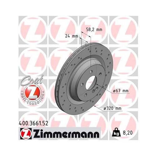 Диск тормозной для автомобиля Mercedes Benz, ZIMMERMANN 400.3661.52 (2 шт.)