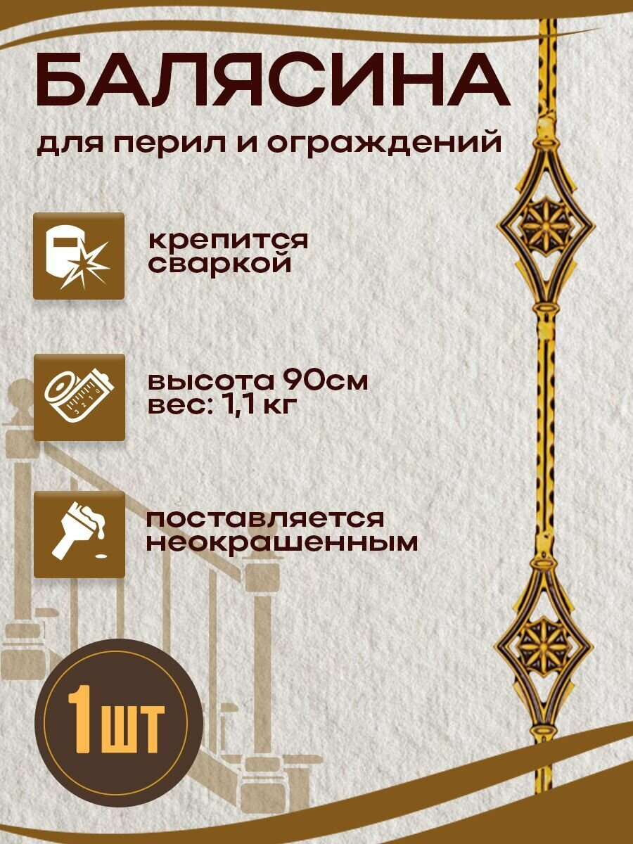 Балясина кованая металлическая цельный квадрат 12х12 мм, 7х90 см, 1 шт