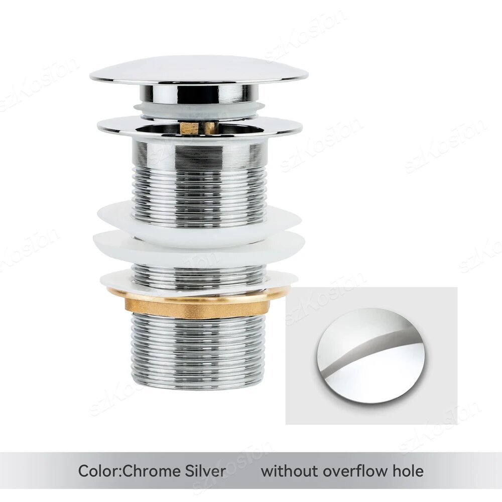 Всплывающая сливная кнопка для раковины Chrome Silver без перелива