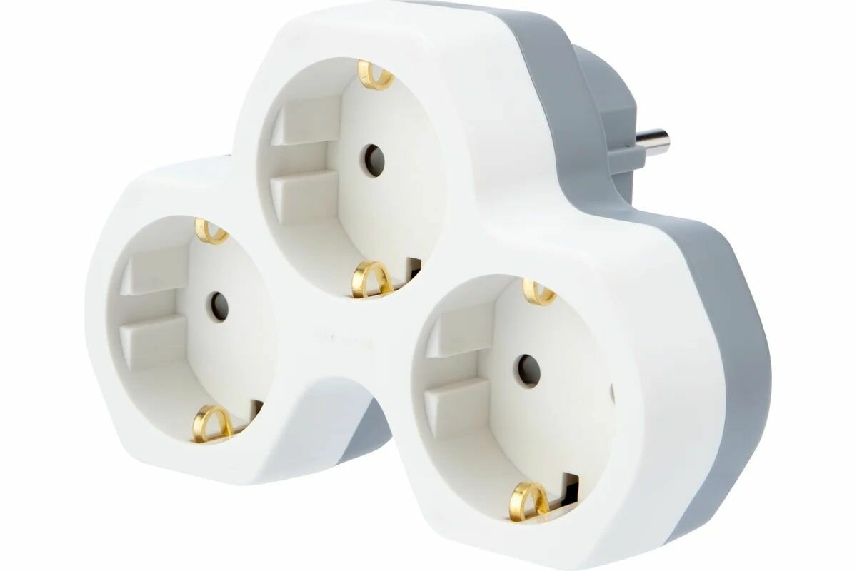 Разветвитель 3-м с заземл. 16А IP20 защ. шторки бел. Rexant 11-1088