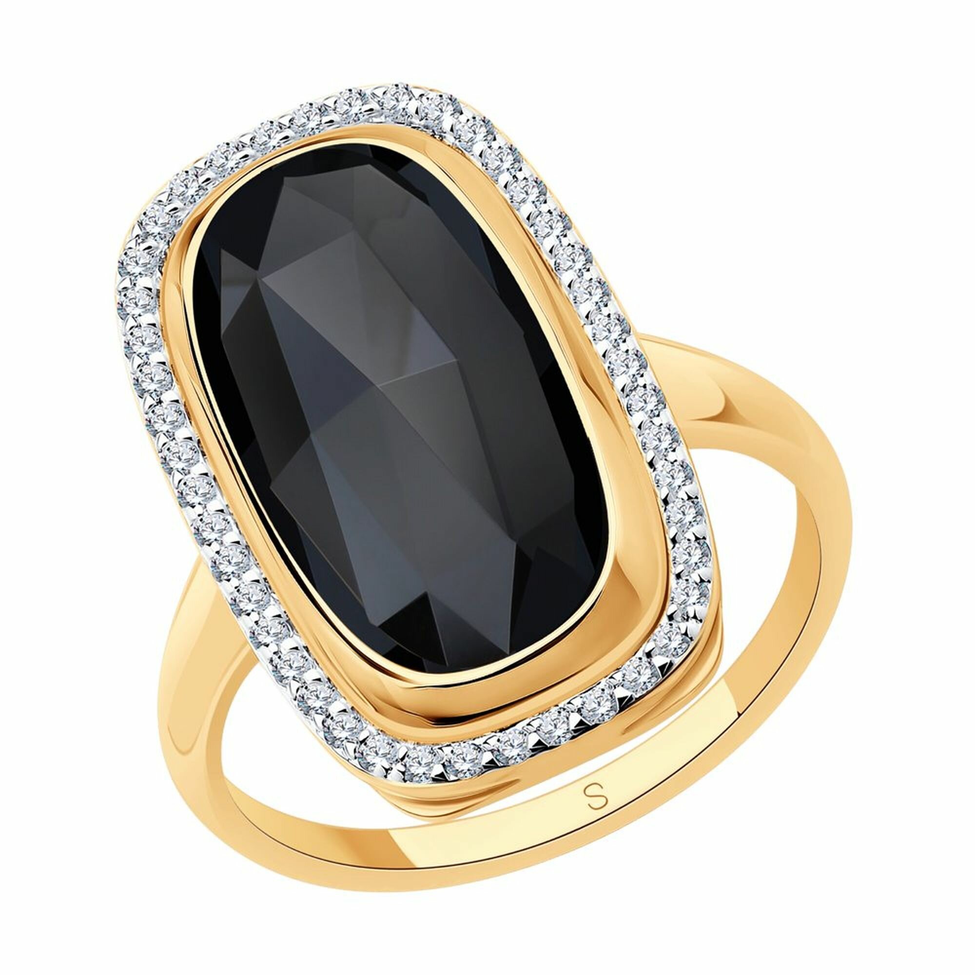 Кольцо, красное золото, 585 проба, агат, фианит